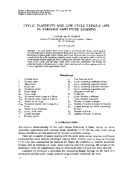 (PDF) Cyclic Plasticity and Low Cycle Fatigue Life in Variable Amplitude Loading