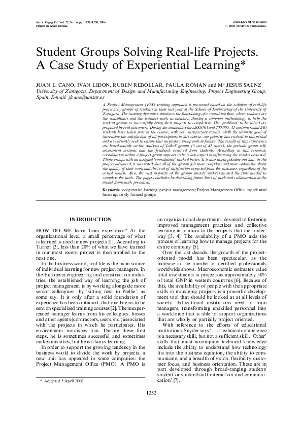 (PDF) Student groups solving real-life projects. A case study of ...