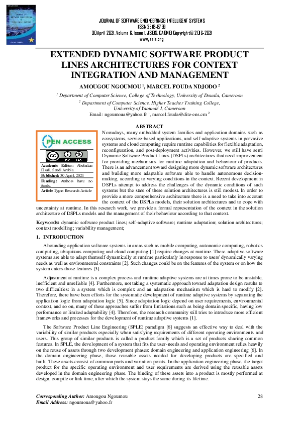 Pdf Extended Dynamic Software Product Lines Architectures For Context