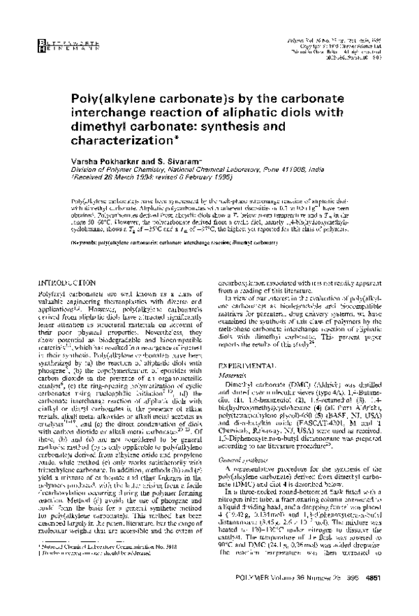 (PDF) Poly(alkylene carbonate)s by the carbonate interchange reaction ...
