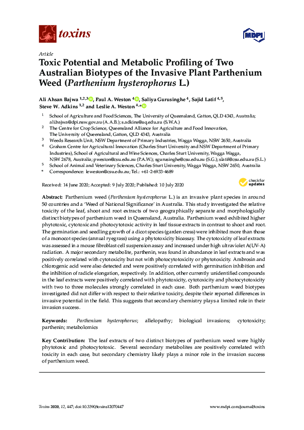 (PDF) Toxic Potential and Metabolic Profiling of Two Australian ...