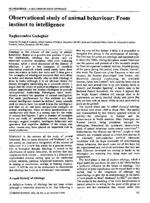 (PDF) Observational study of animal behaviour: From instinct to ...