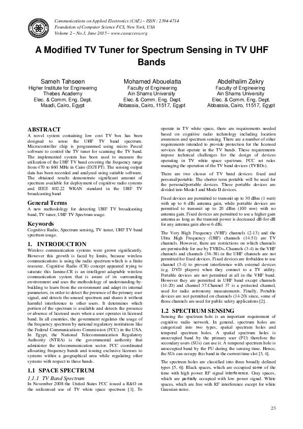 (PDF) A Modified TV Tuner for Spectrum Sensing in TV UHF Bands