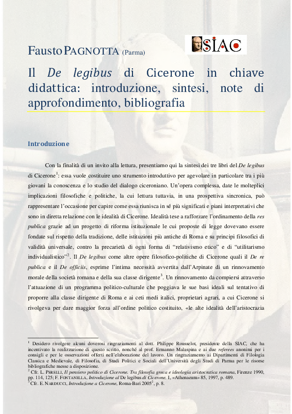 (PDF) Il De legibus di Cicerone in chiave didattica: introduzione ...
