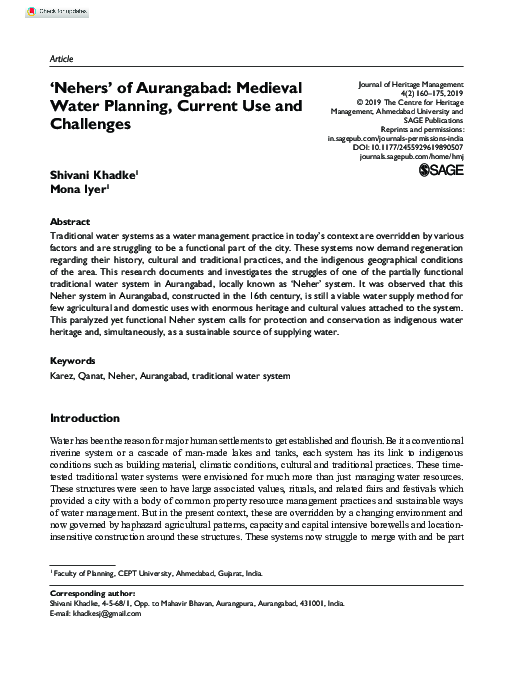 (PDF) ‘Nehers’ of Aurangabad: Medieval Water Planning, Current Use and ...