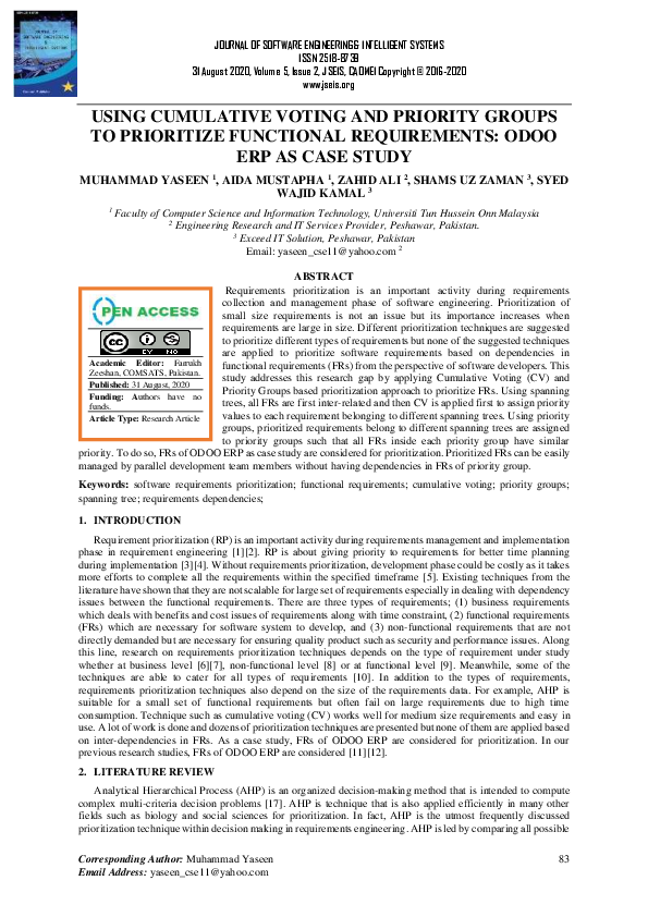 (PDF) USING CUMULATIVE VOTING AND PRIORITY GROUPS TO PRIORITIZE FUNCTIONAL REQUIREMENTS: ODOO ...