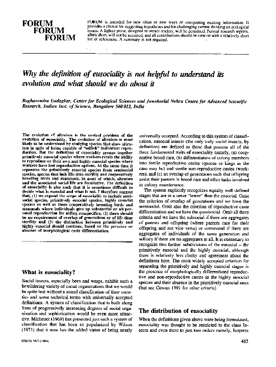 (PDF) Why the definition of eusociality is not helpful to understand ...