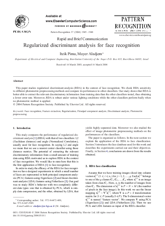 (PDF) Regularized discriminant analysis for face recognition