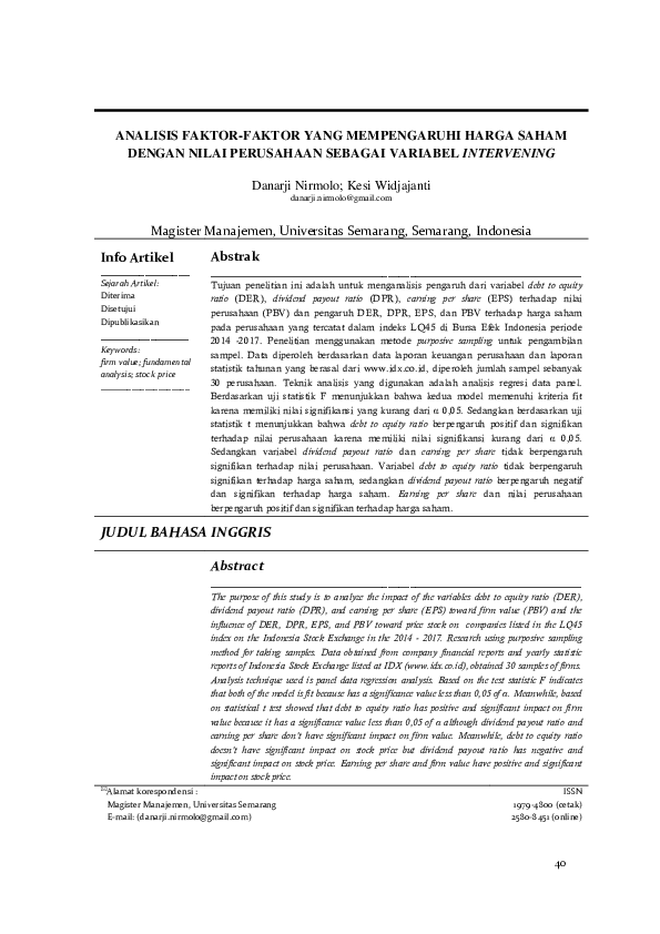 (PDF) Analisis Faktor-Faktor Yang Mempengaruhi Harga Saham Pada Perusahaan Otomotif Yang Go ...