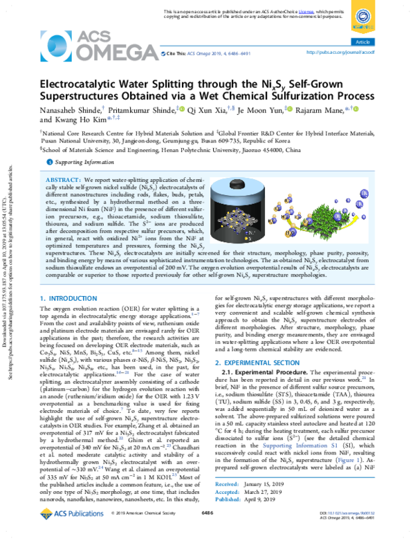 (PDF) Electrocatalytic Water Splitting through the NixSy Self-Grown ...