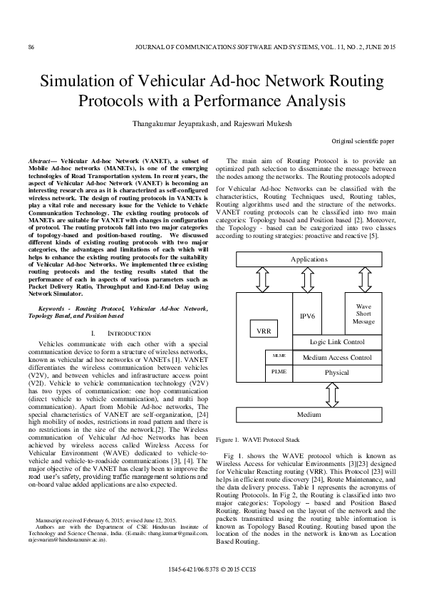 Pdf Simulation Of Vehicular Ad Hoc Network Routing Protocols With A