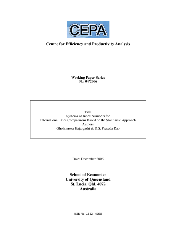 Systems Of Index Numbers For International Price Comparisons Based On