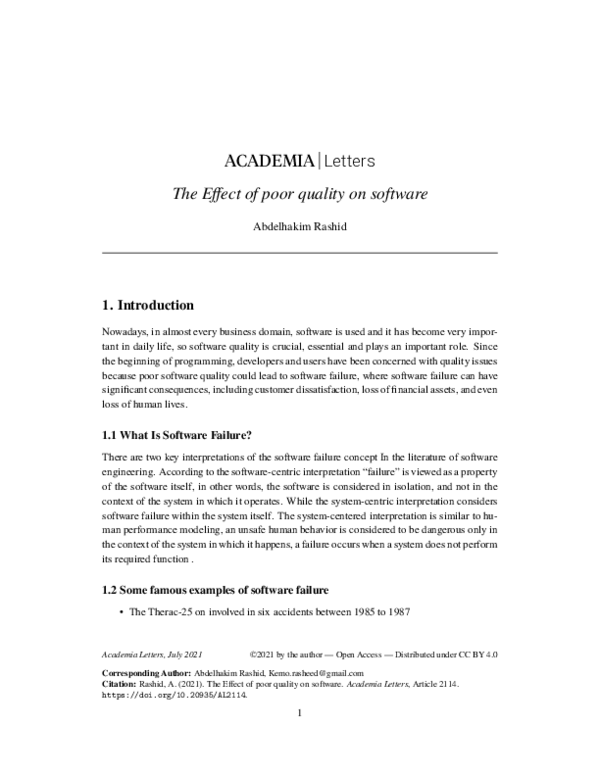 (PDF) The Effect of poor quality on software