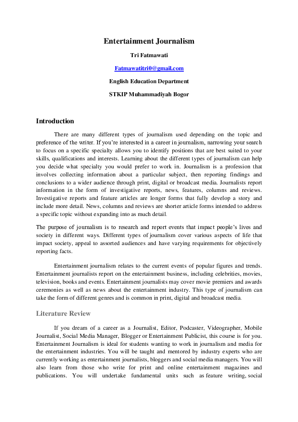 (PDF) Entertainment Journalism