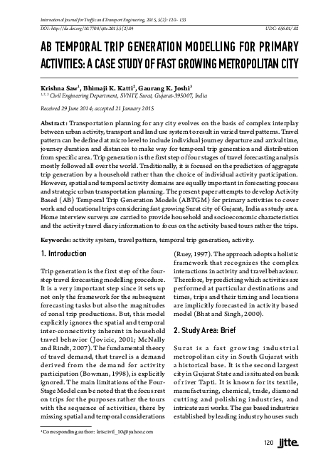 (PDF) Ab Temporal Trip Generation Modelling for Primary Activities: A Case Study of Fast Growing ...
