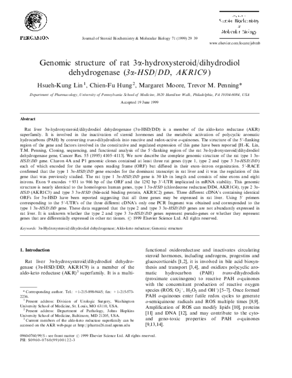 (PDF) Genomic structure of rat 3α-hydroxysteroid/dihydrodiol ...