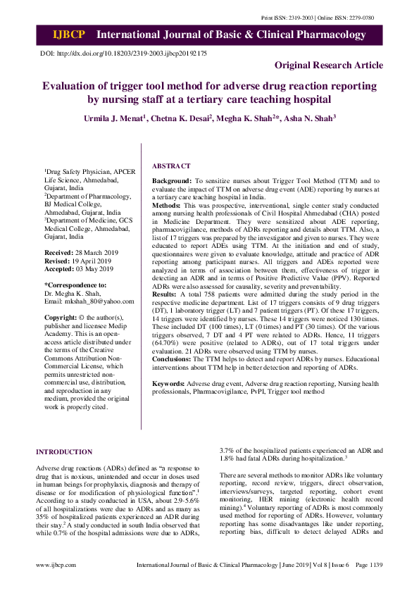 (PDF) Evaluation of trigger tool method for adverse drug reaction ...
