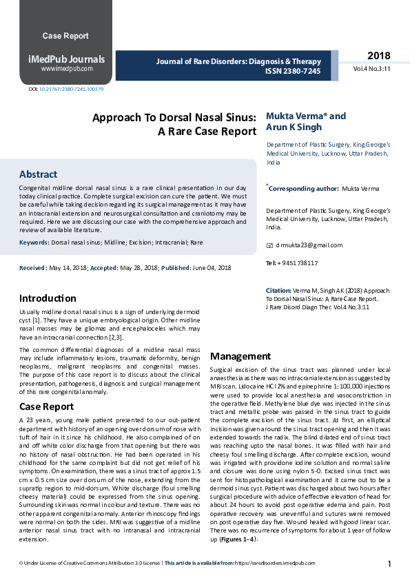 (PDF) Approach To Dorsal Nasal Sinus: A Rare Case Report