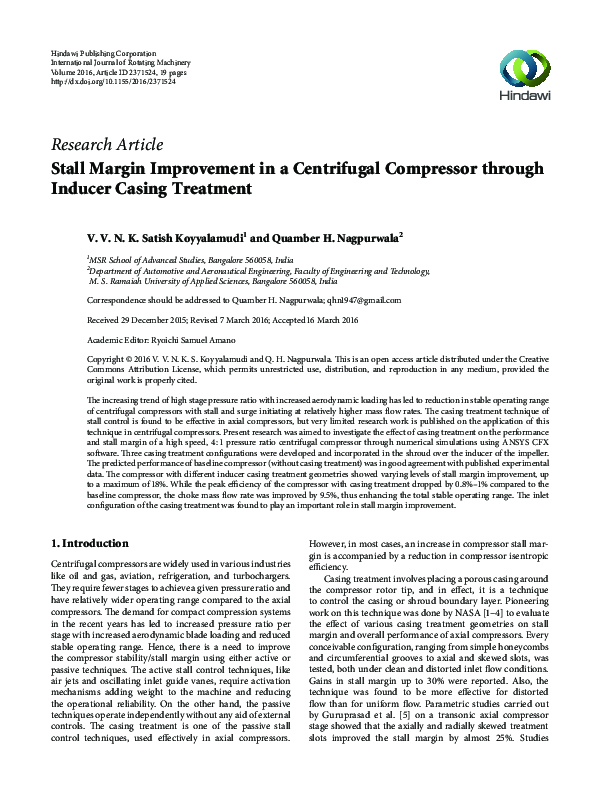 (PDF) Stall Margin Improvement in a Centrifugal Compressor through ...