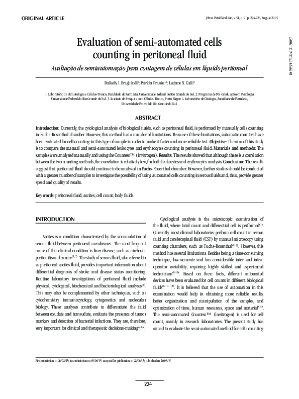 (PDF) Evaluation of semi-automated cells counting in peritoneal fluid