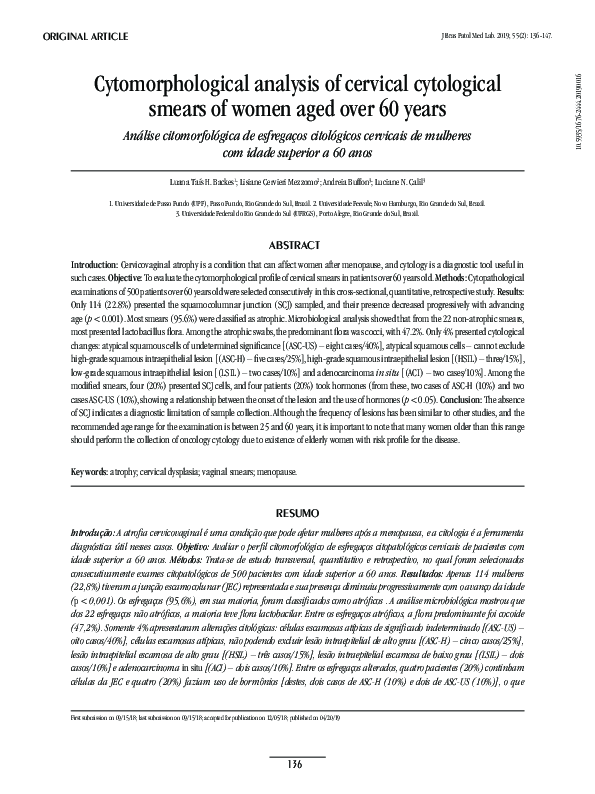 (PDF) Cytomorphological analysis of cervical cytological smears of ...