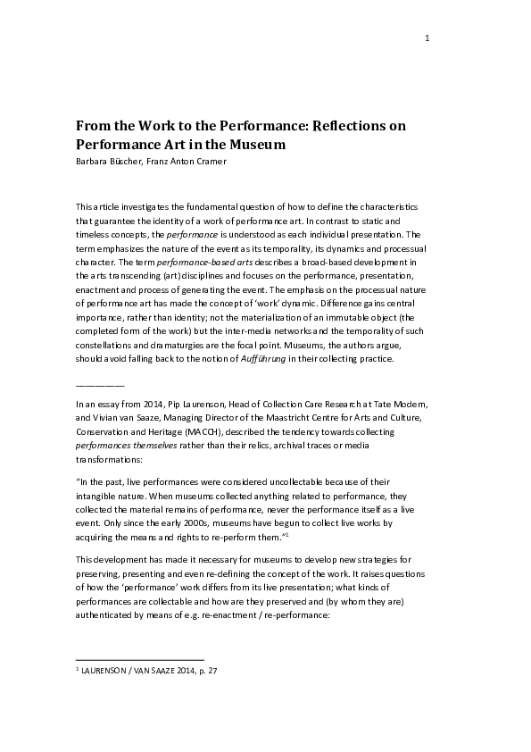 (PDF) From the Work to the Performance: Reflections on Performance Art ...