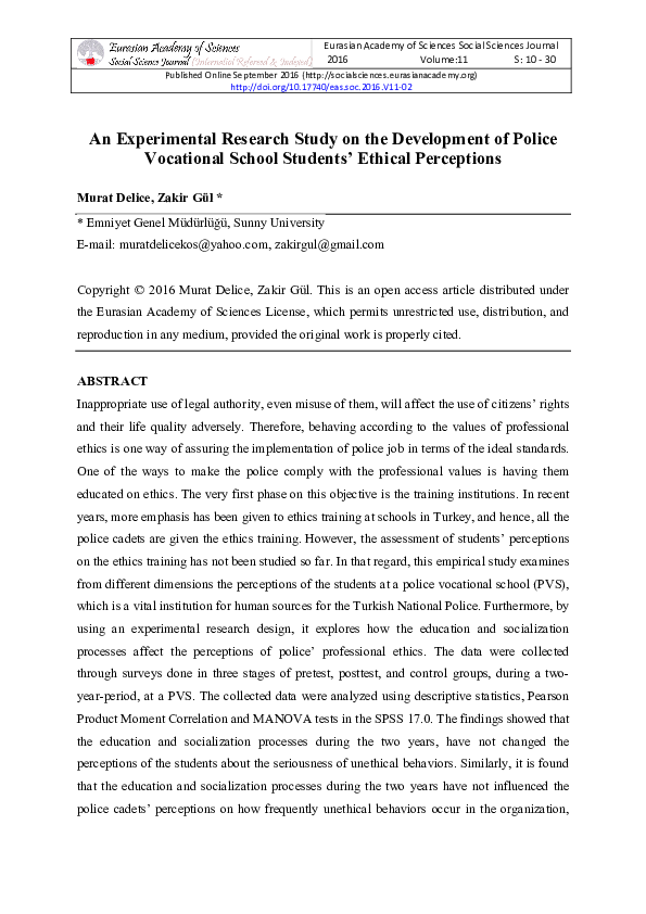 (PDF) An Experimental Research Study on the Development of Police ...