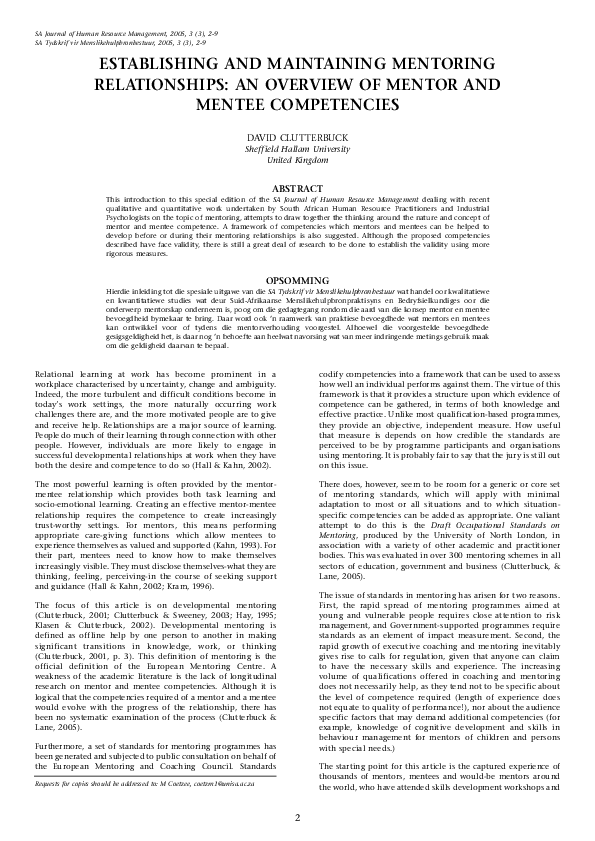 (PDF) Establishing And Maintaining Mentoring Relationships: An Overview ...