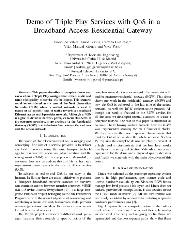 (PDF) Demo of Triple Play Services With Qos In a Broadband Access Residential Gateway