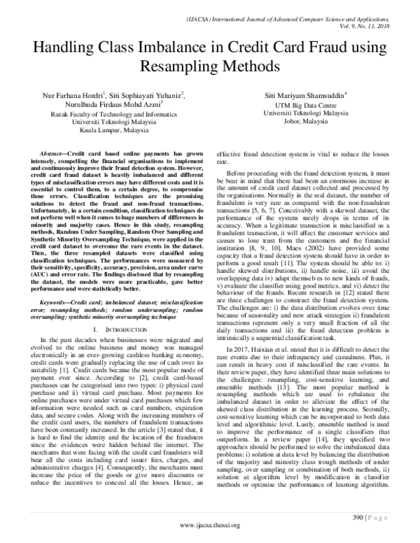(PDF) Handling Class Imbalance in Credit Card Fraud using Resampling Methods