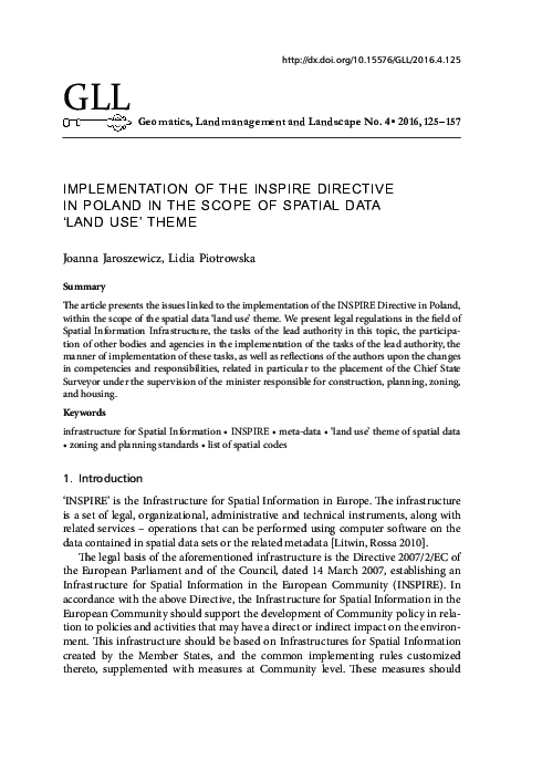 (PDF) Implementation of the inspire directive in Poland in the scope of spatial data ‘land use ...