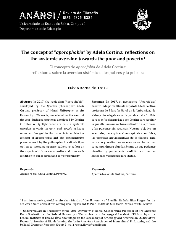 (PDF) The concept of “aporophobia” by Adela Cortina: reflections on the ...