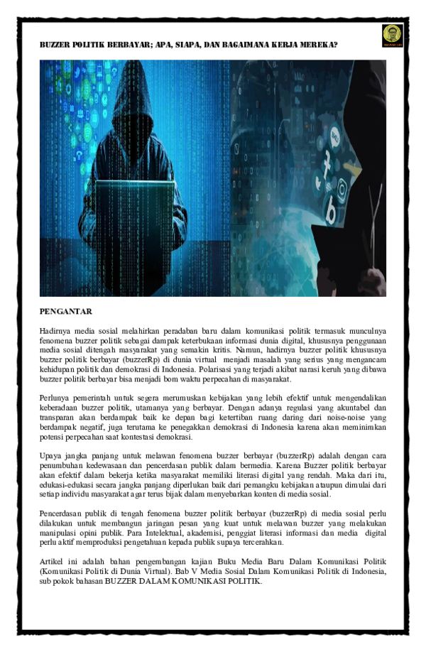 (PDF) BUZZER POLITIK BERBAYAR; Apa, Siapa, dan Bagaimana Kerja Mereka?