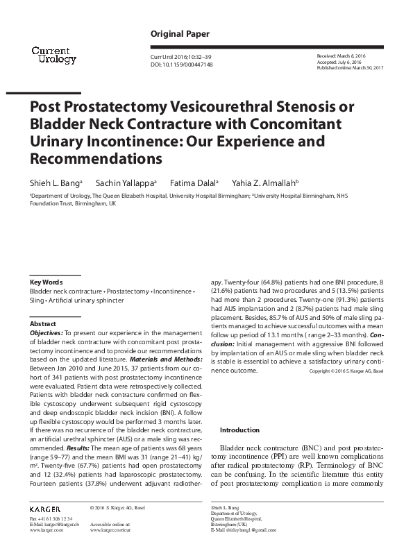 (PDF) Post Prostatectomy Vesicourethral Stenosis or Bladder Neck ...