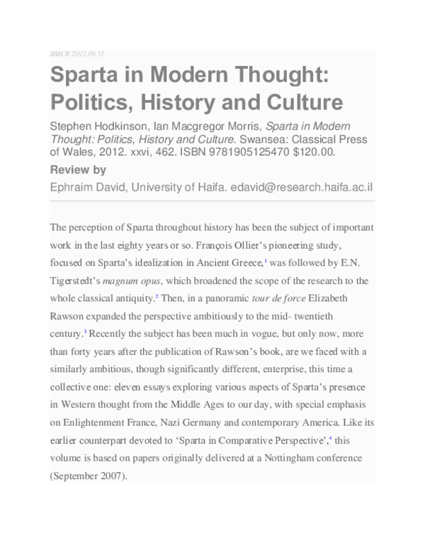 (PDF) Review of: Sparta in Modern Thought: Politics, History and Culture