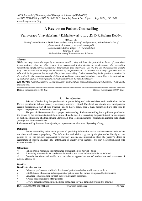 (PDF) A Review on Patient Counselling