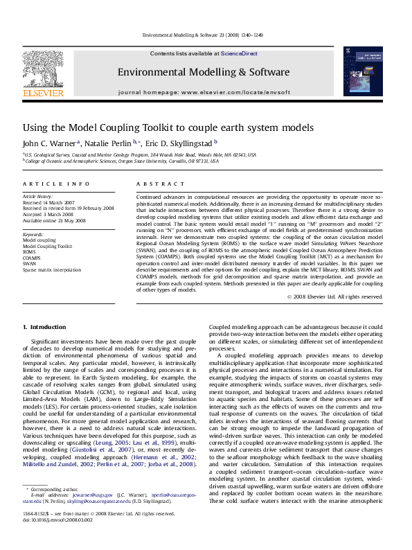 Pdf Using The Model Coupling Toolkit To Couple Earth System Models Natalie Perlin