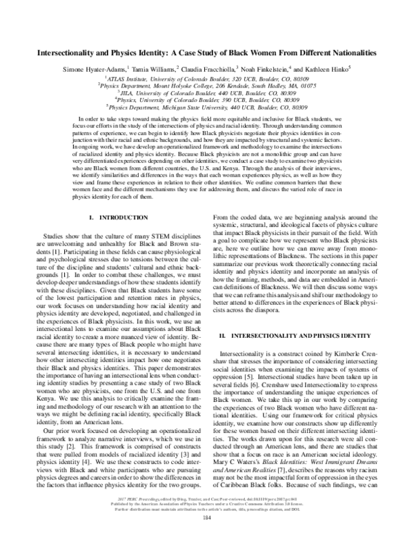(PDF) Applying a Racialized Physics Identity Framework for Black Women ...