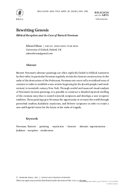 (PDF) Rewriting Genesis: Biblical Reception and the Case of Barnett Newman