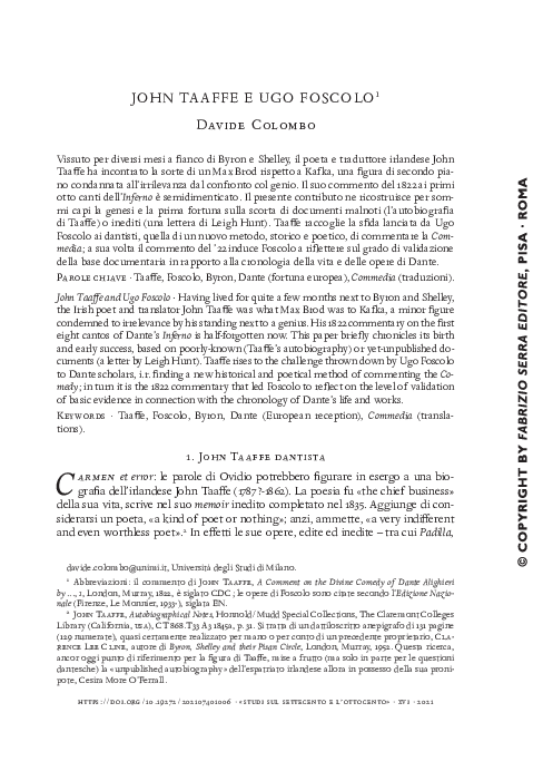 (PDF) John Taaffe e Ugo Foscolo