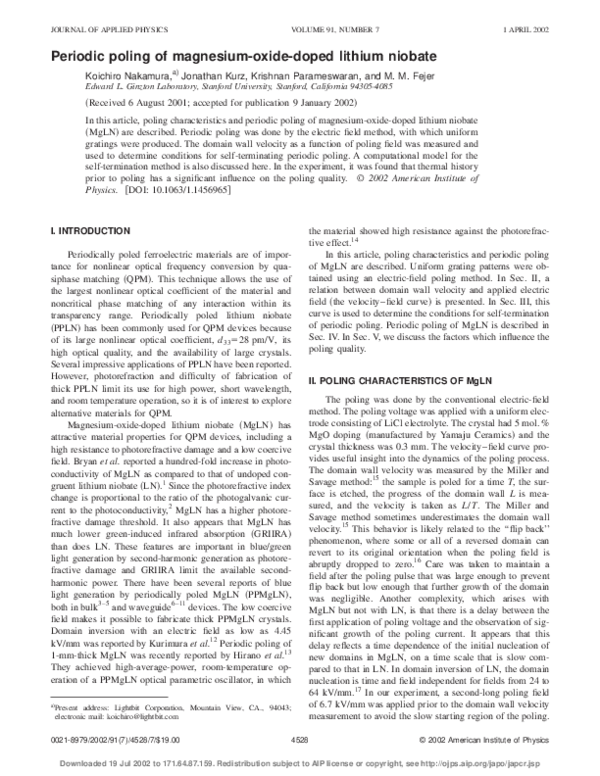 (PDF) Periodic poling of magnesium-oxide-doped lithium niobate