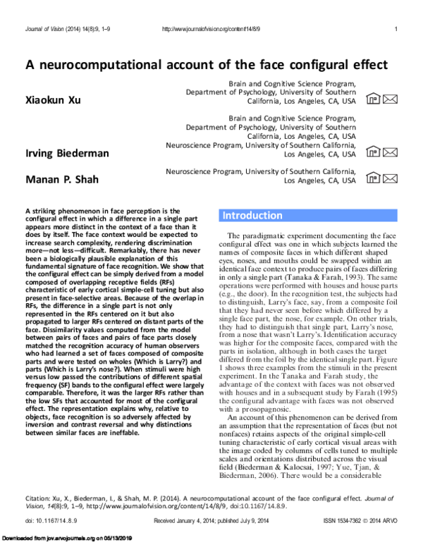(PDF) A neurocomputational account of the face configural effect