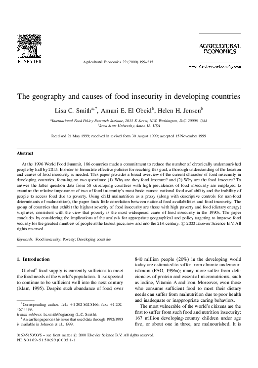 (PDF) The geography and causes of food insecurity in developing countries
