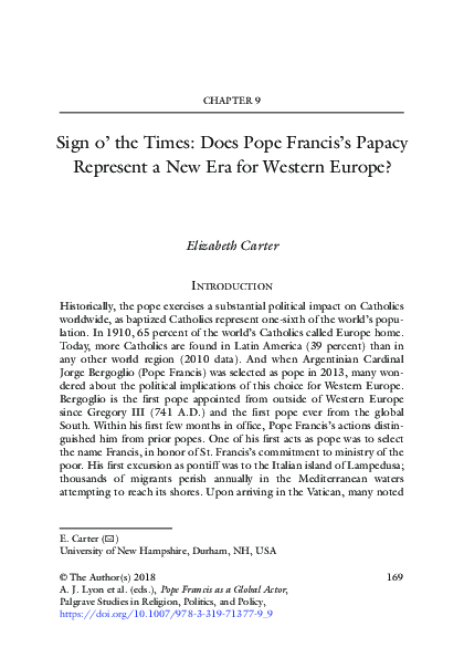 (PDF) Sign o' the Times: Does Pope Francis's Papacy Represent a New Era ...