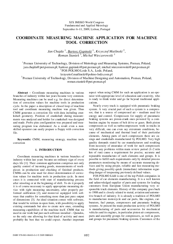 Pdf Coordinate Measuring Machine Application For Machine Tool Correction
