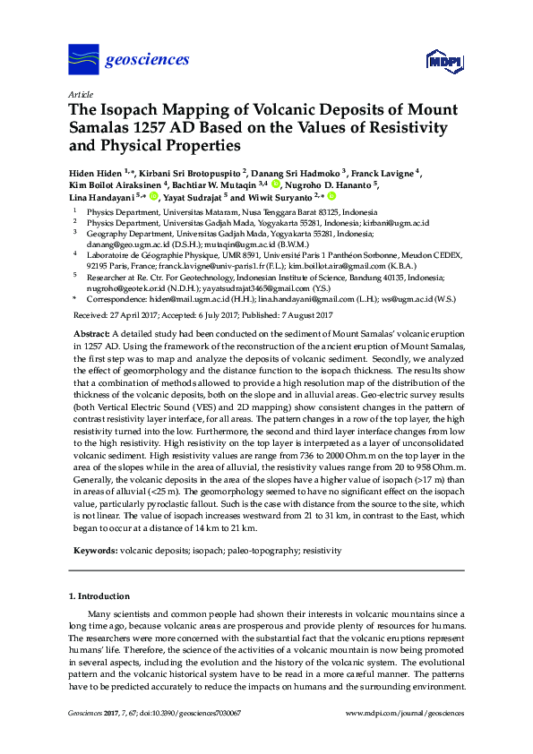 Pdf The Isopach Mapping Of Volcanic Deposits Of Mount Samalas 1257 Ad Based On The Values Of 