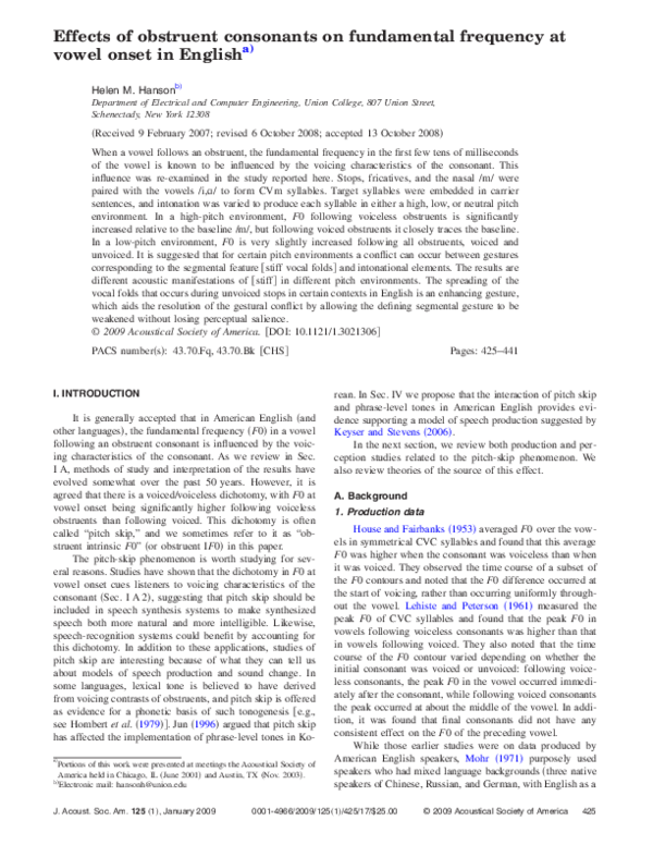 (PDF) Effects of obstruent consonants on fundamental frequency at vowel ...