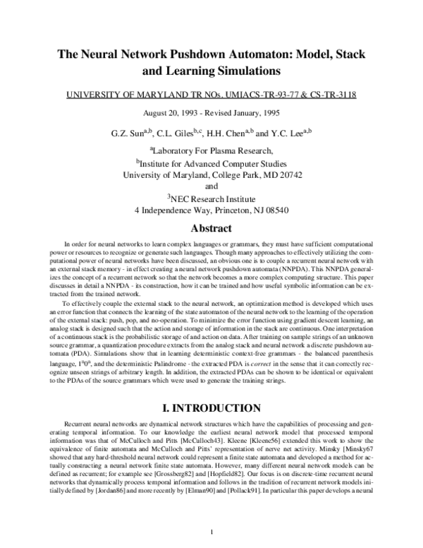 (PDF) The neural network pushdown automaton: Architecture, dynamics and training