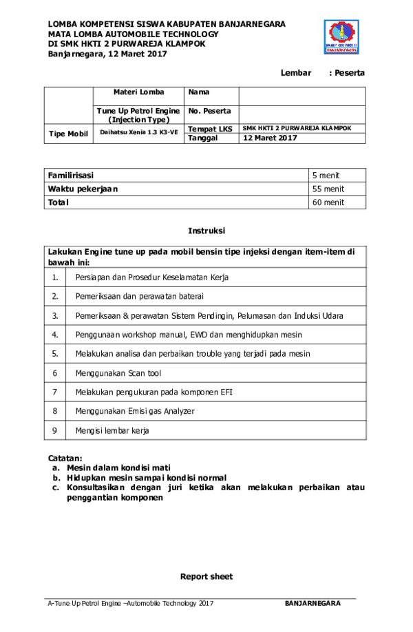 (DOC) Lembar : Peserta Materi Lomba Nama Tune Up Petrol Engine ...