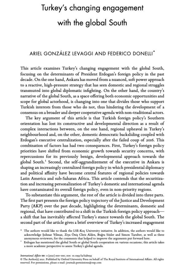 (PDF) Turkey's changing engagement with the global South